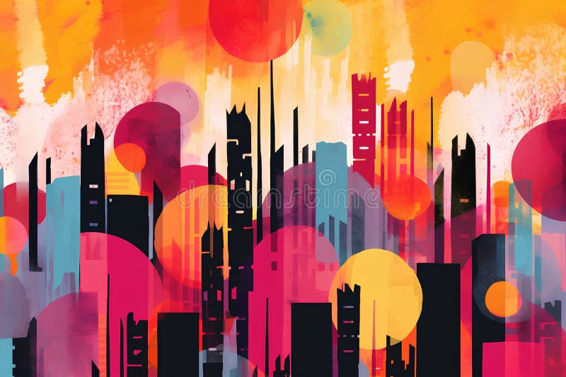 Abstract Seamless Pattern with City Buildings and Geometric Elements ...