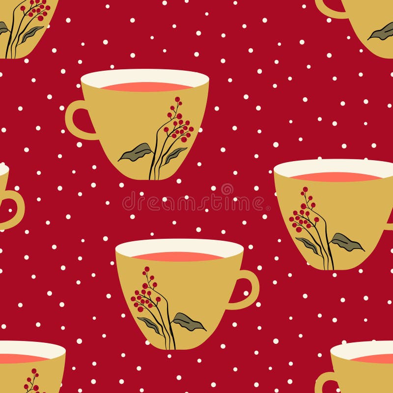 Abstract Seamless Pattern with Color Cups. Kitchen Doodle Background ...