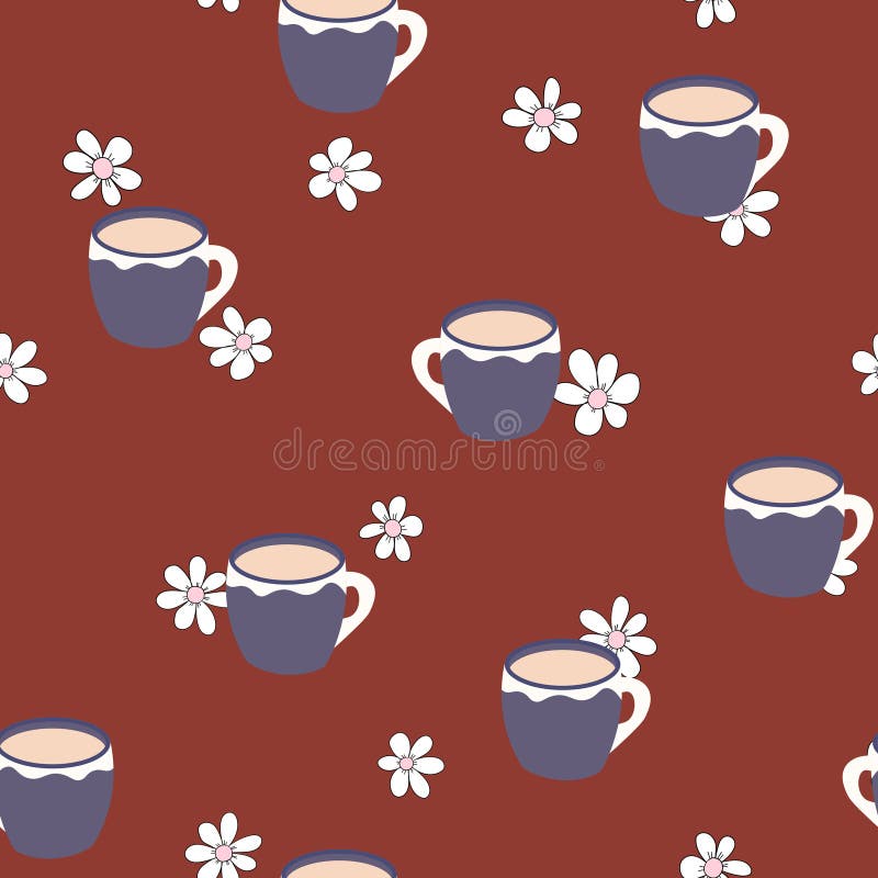Abstract Seamless Pattern with Color Cups. Kitchen Doodle Background ...