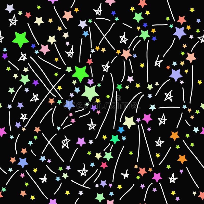 Abstract Seamless Pattern with Colored Bright Stars on Black Background ...