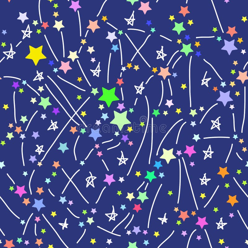 Abstract Seamless Pattern with Colored Bright Stars on Blue Background ...