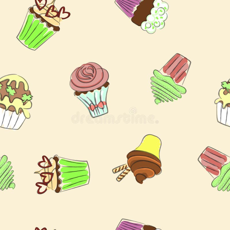 Abstract Seamless Pattern with Colorful Cupcakes Stock Vector ...