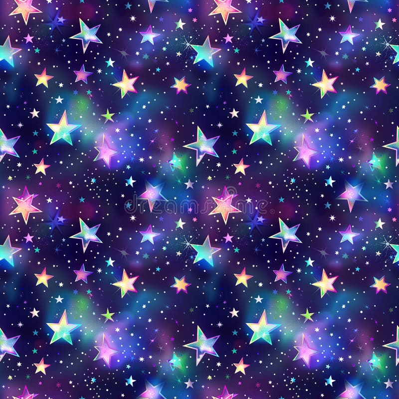 Abstract Seamless Pattern with Colorful Stars on Space Background Stock ...