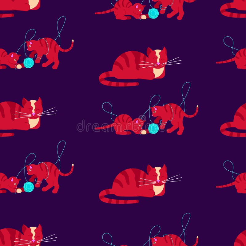 Abstract Seamless Pattern with Colorfuls Crazy Cats Stock Vector ...