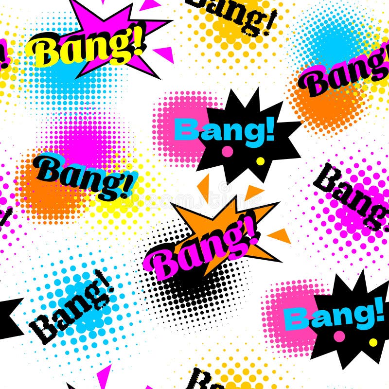 Abstract Seamless Pattern with Comics Speech Bubble, Cartoon Elements Halftone Pop Art Style ...