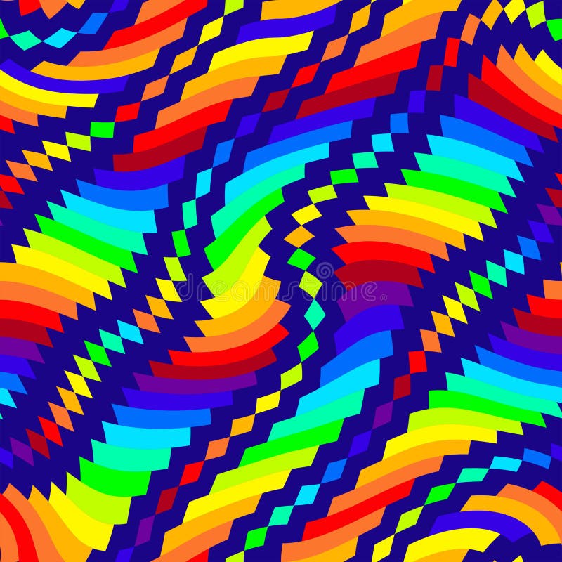 Abstract Seamless Pattern of Curved Geometric Shapes in Rainbow Colors ...