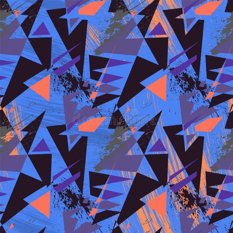 Abstract Seamless Pattern with Curved Geometry Elements and Grunge ...