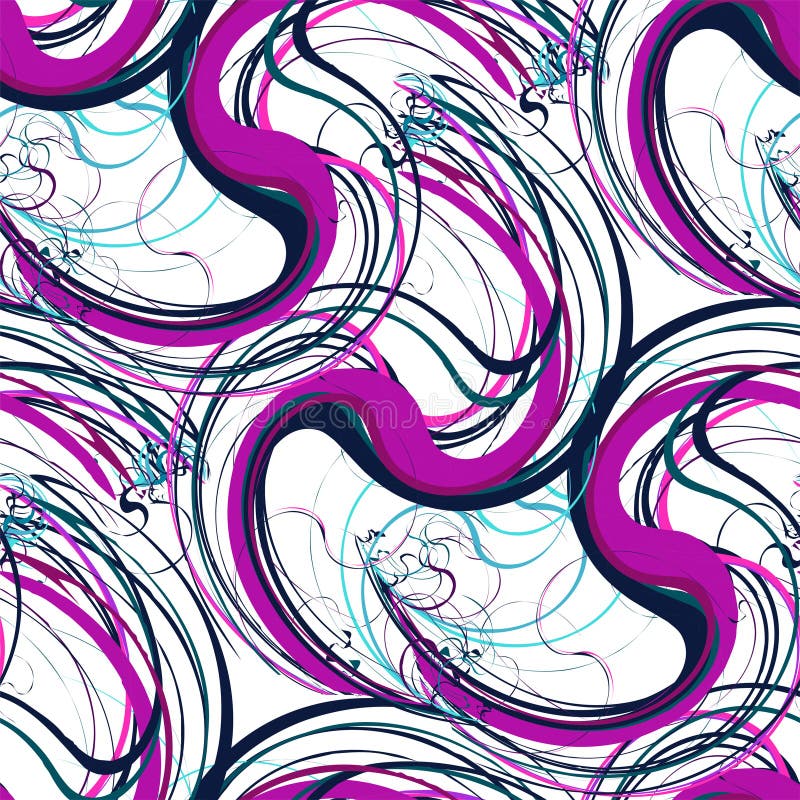 Abstract Seamless Pattern of Curvy Lines in Dramatic Color Palette ...