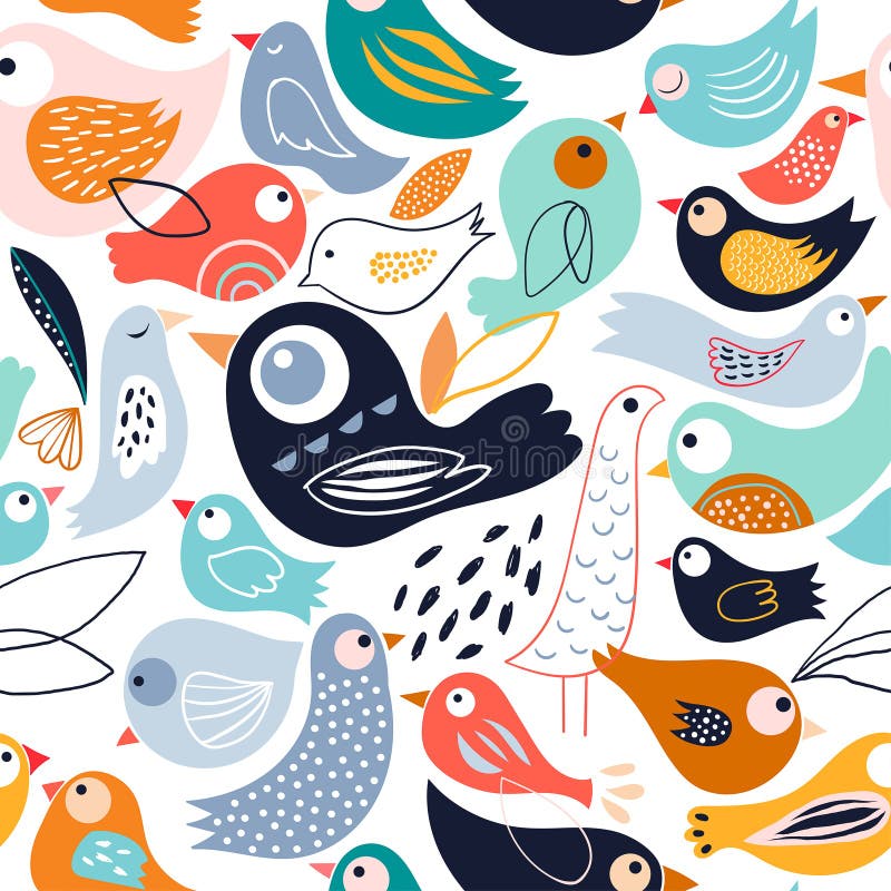 Abstract Seamless Pattern with Different Birds Stock Vector ...