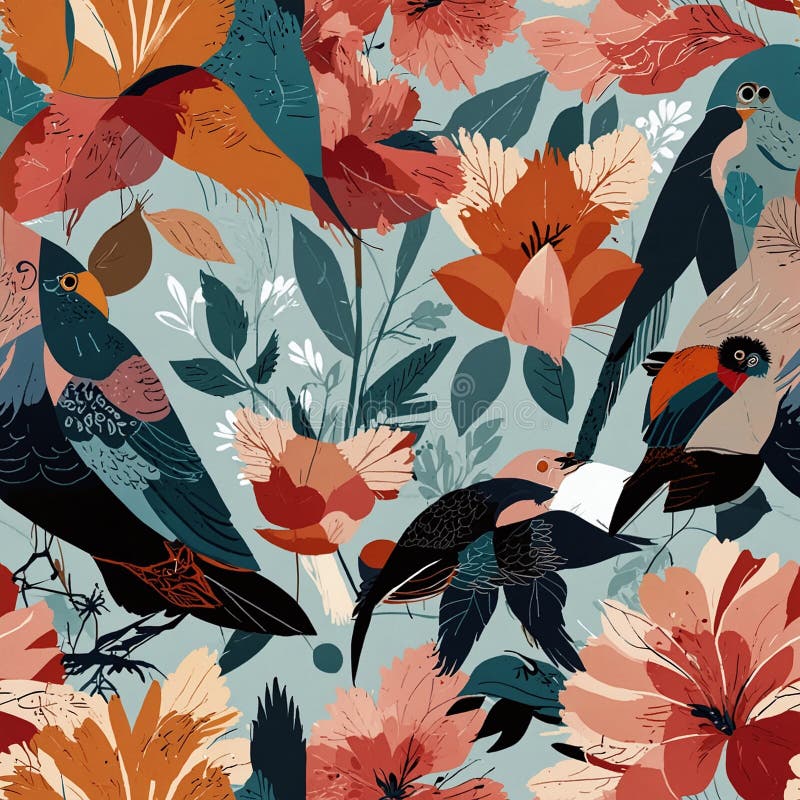 Abstract Seamless Pattern with Different Colors and Types of Birds and ...