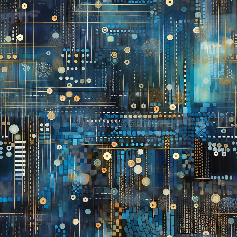 Abstract Seamless Pattern with Different Elements in Blue and Yellow ...