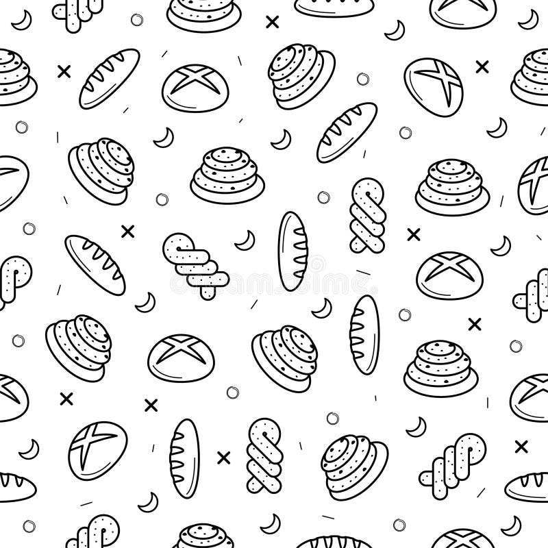 Abstract Seamless Pattern Doodle Collection Bread Bun Bakery Logo ...