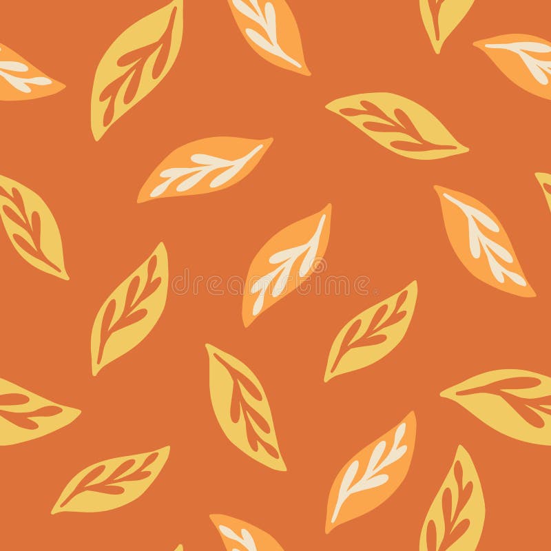 Abstract Seamless Pattern with Doodle Random Leaves Elements. Orange ...