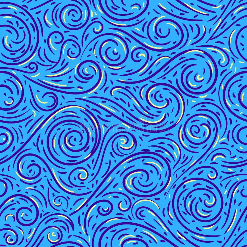 Abstract Seamless Pattern with Doodle Waves and Swirls. Trendy Hand ...