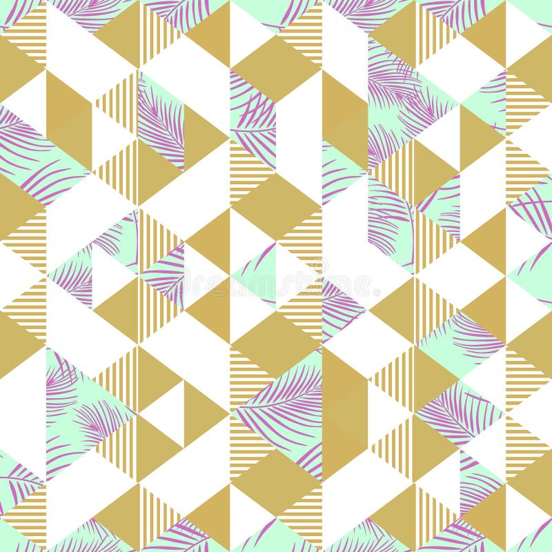 Palm Leaves Colorful Seamless Pattern with Triangle Stock Vector ...