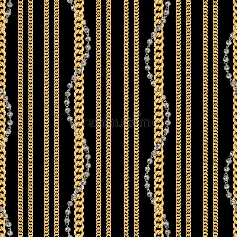 Abstract Seamless Pattern with Gold and Silver Chains on Black Background for Fabric. Stock ...