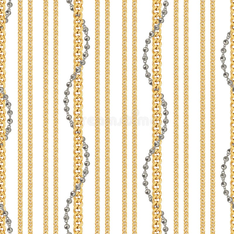 Abstract Seamless Pattern with Gold and Silver Chains Striped by Cross Stock Illustration ...