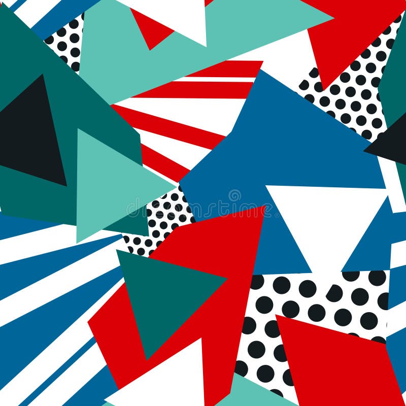 Abstract Seamless Pattern with Graphic Elements - Triangles. Collage ...