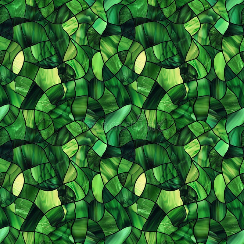 Abstract Seamless Pattern of Green Stained Glass. Stock Illustration ...