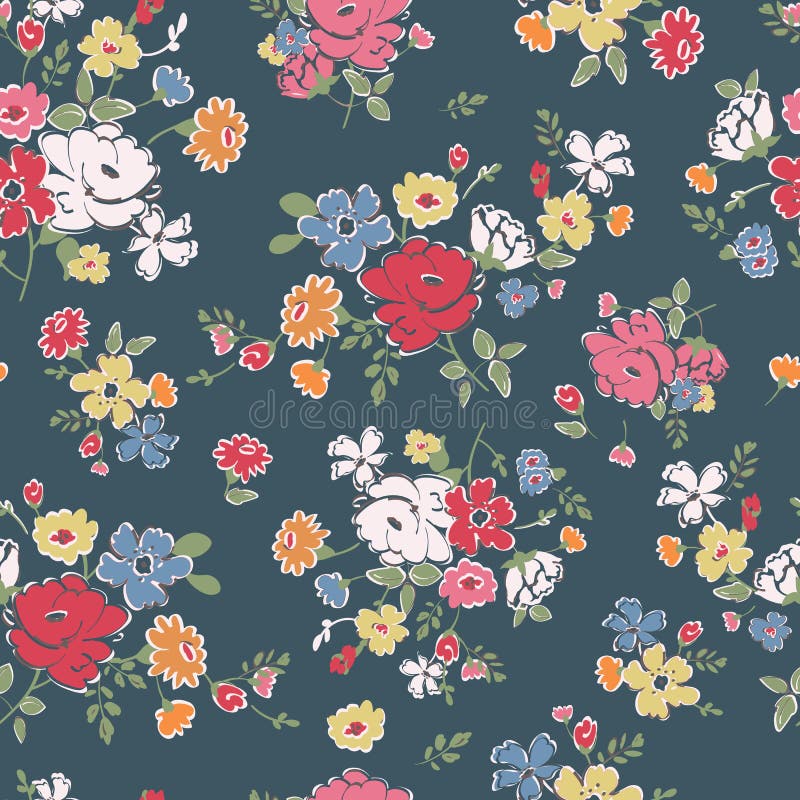 Abstract Seamless Pattern with Hand Drawing Isolated Flowers. Stock ...