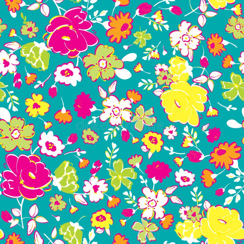 Abstract Seamless Pattern with Hand Drawing Isolated Flowers. Stock ...