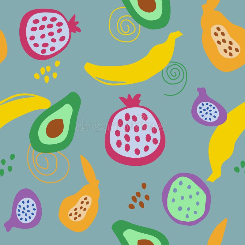 Abstract Seamless Pattern. Hand Drawn Fruit in a Simple Shape Stock ...