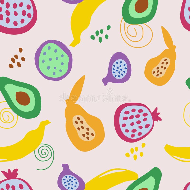 Abstract Seamless Pattern. Hand Drawn Fruit in a Simple Shape Stock ...
