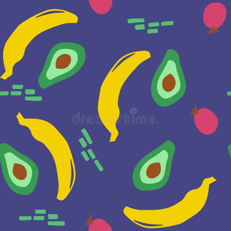 Abstract Seamless Pattern. Hand Drawn Fruit in a Simple Shape Stock ...