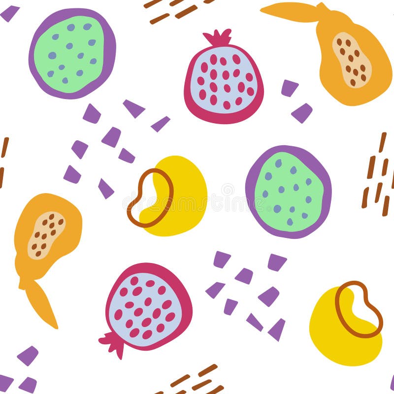 Abstract Seamless Pattern. Hand Drawn Fruit in a Simple Shape Stock ...