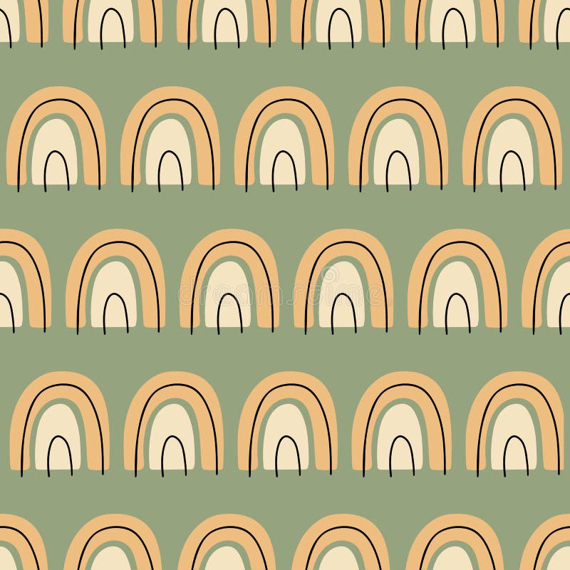 Pattern of Hand Drawn Cute Rainbow and Objects Stock Vector ...