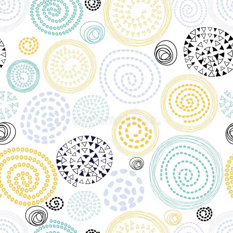 Abstract Seamless Pattern with Hand Drawn Round Elements Yellow Blue ...
