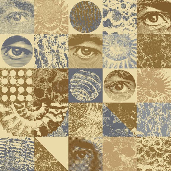 Abstract Seamless Pattern with Human Eyes and Sea Shells Stock ...