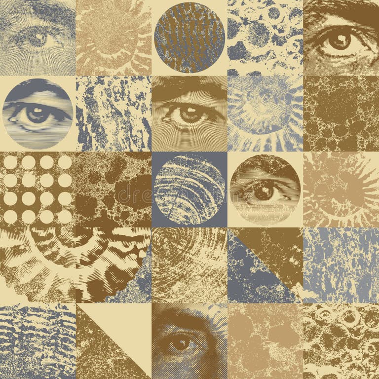 Abstract Seamless Pattern with Human Eyes and Sea Shells Stock ...