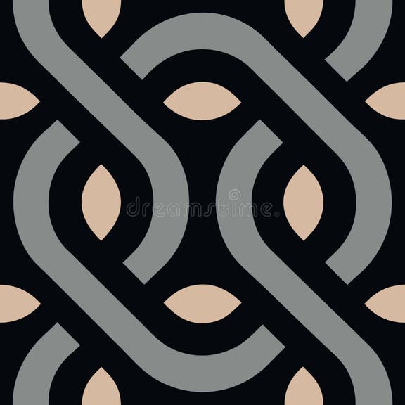 Abstract Seamless Pattern with Interlocking Gray Lines and Beige Ovals ...