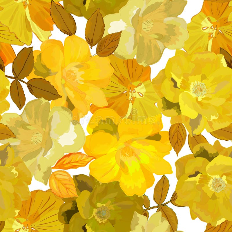 Abstract Seamless Pattern with Isolated Hand Drawn Yellow Roses Stock ...