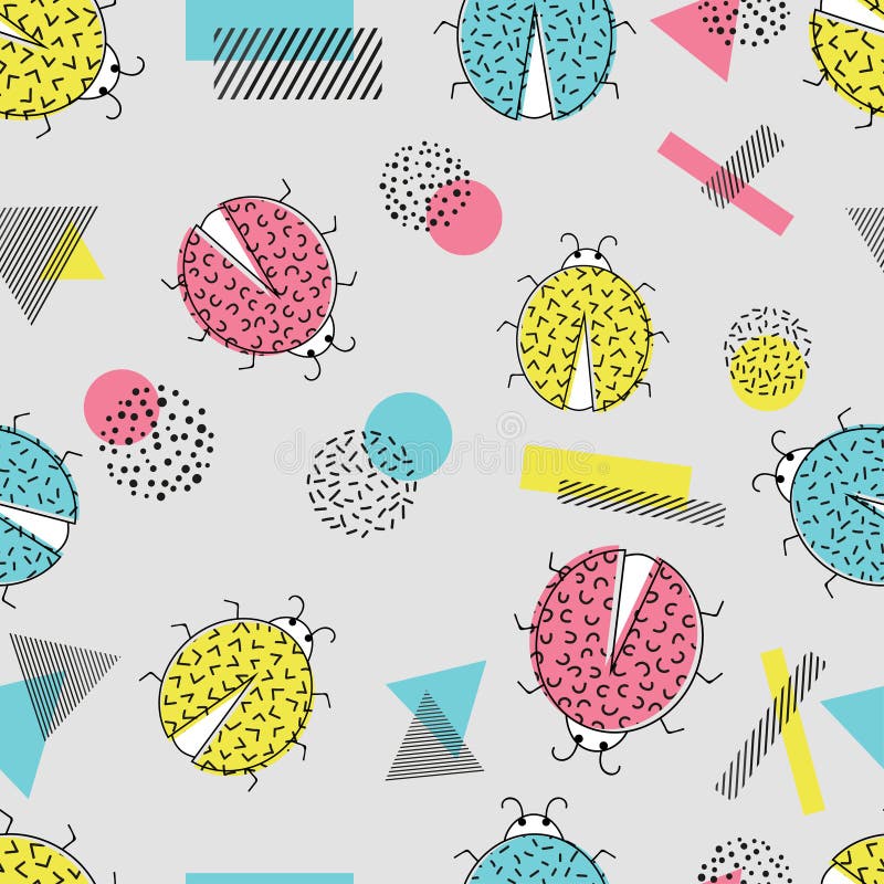 Abstract Seamless Pattern with Ladybugs and Geometric Shapes Stock ...