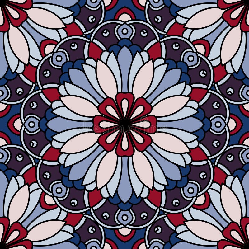 Abstract Seamless Pattern with Mandala Flower. Mosaic, Tile Stock ...