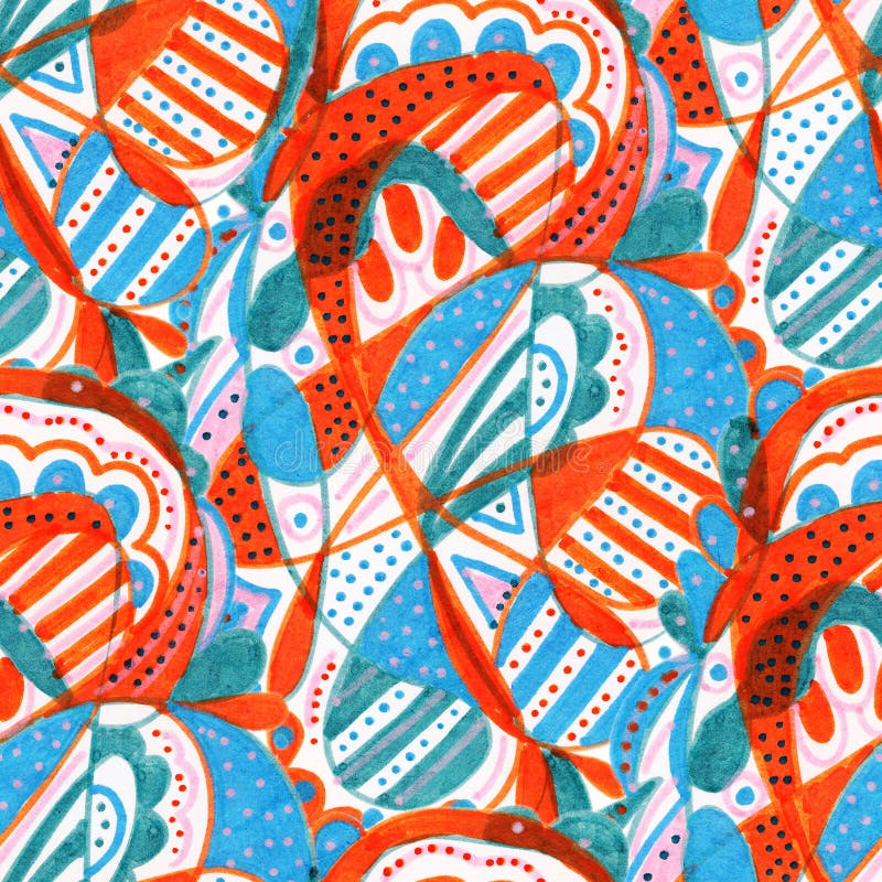 Abstract Seamless Pattern with Markers Drawing in Doodle Style Stock ...