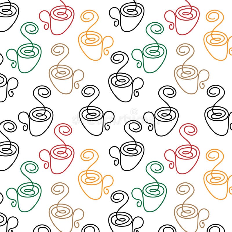 Abstract Seamless Pattern of Multicolored Cups in a Minimalistic Line ...