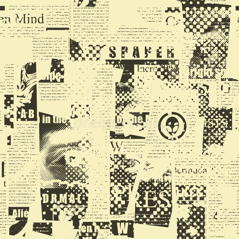 Abstract Seamless Pattern on a Newspaper Theme Stock Vector ...