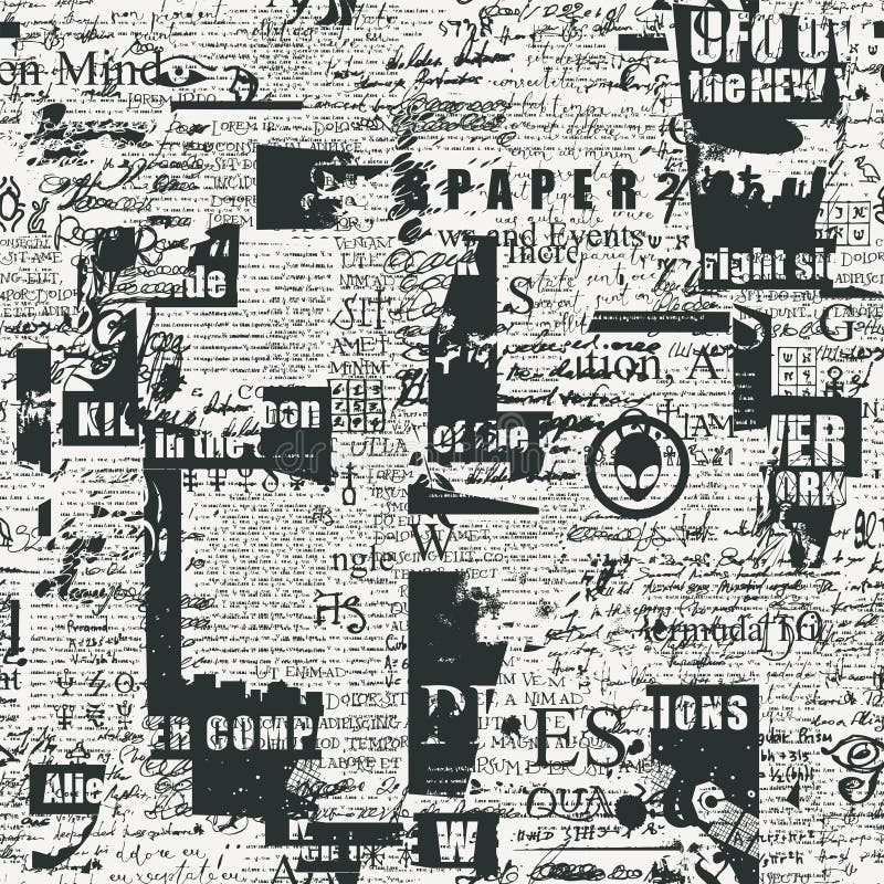 Abstract Seamless Pattern on a Newspaper Theme Stock Vector ...