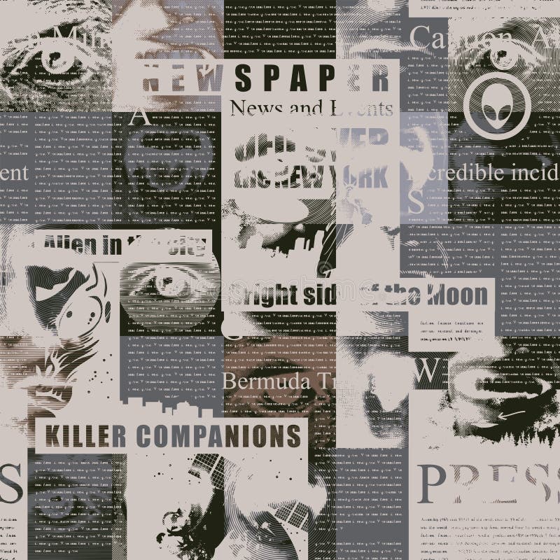 Abstract Seamless Pattern on a Newspaper Theme Stock Vector ...