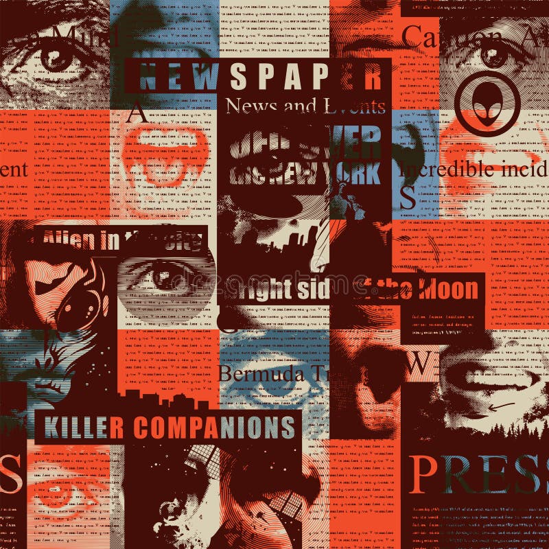 Abstract Seamless Pattern on a Newspaper Theme Stock Vector ...