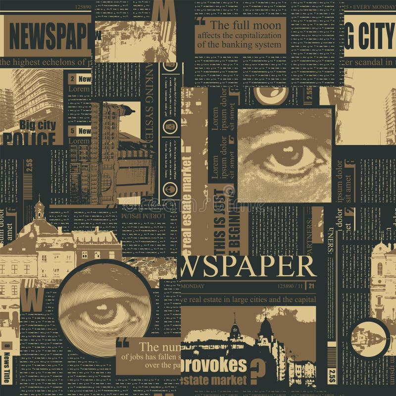 Abstract Seamless Pattern on a Newspaper Theme Stock Vector ...