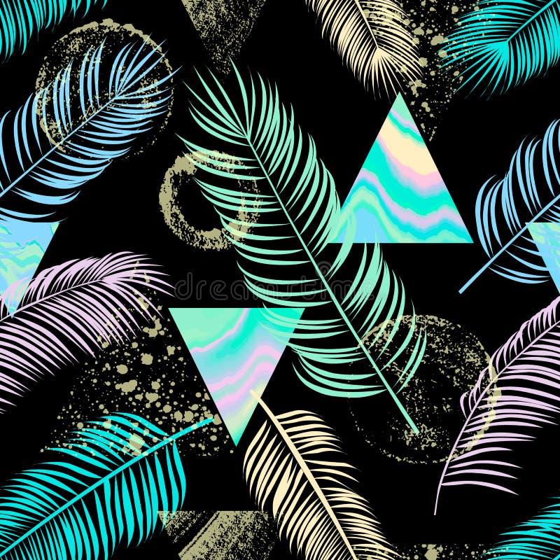 Abstract Seamless Pattern with Palm Leaf, Triangles, Ornament, Stock ...