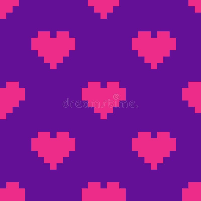 Abstract Seamless Pattern of Pink Hearts in a Pixel Art Style. Stock ...