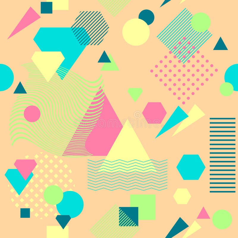Abstract Seamless Pattern in Postmodern Memphis Style on Beige Stock ...