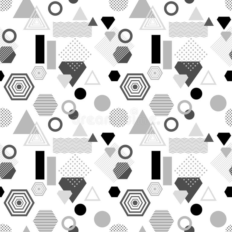 Abstract Seamless Pattern in Postmodern Memphis Style Black Grey on ...