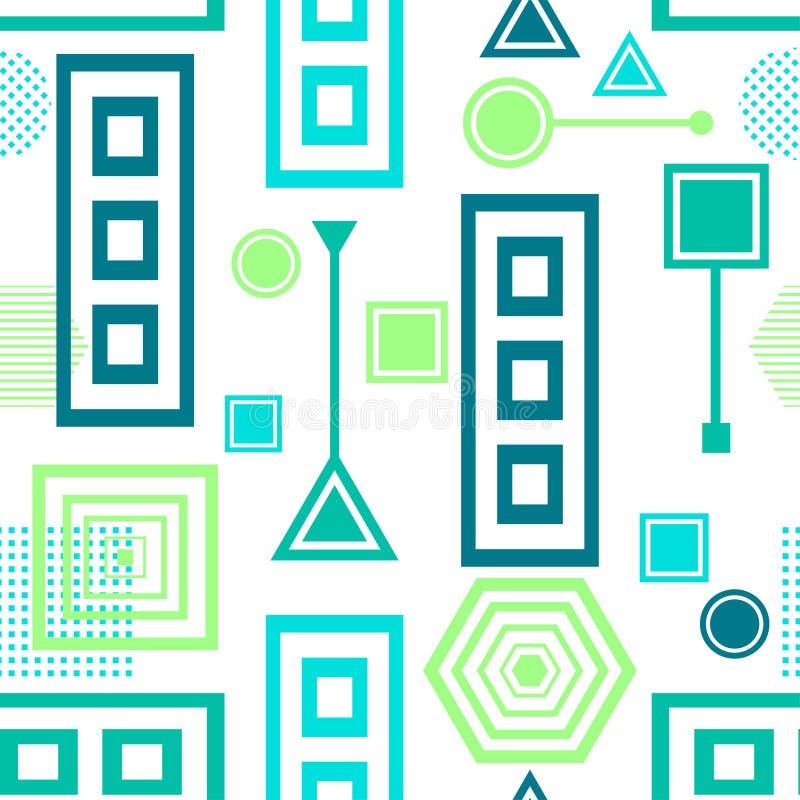 Abstract Seamless Pattern in Postmodern Memphis Style Blue Green on ...