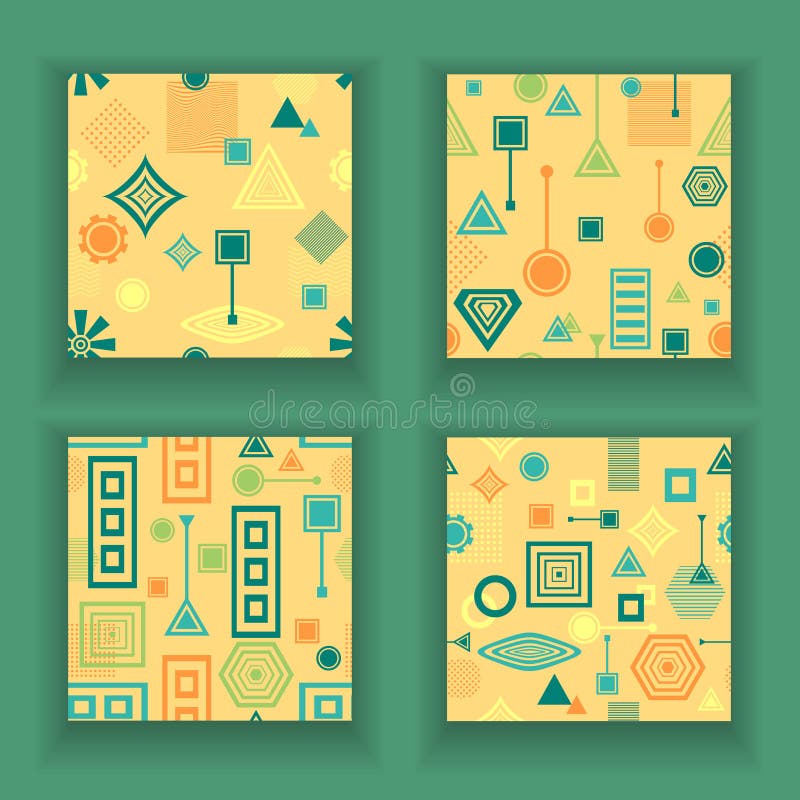 Abstract Seamless Pattern in Postmodern Memphis Style Blue Green on ...